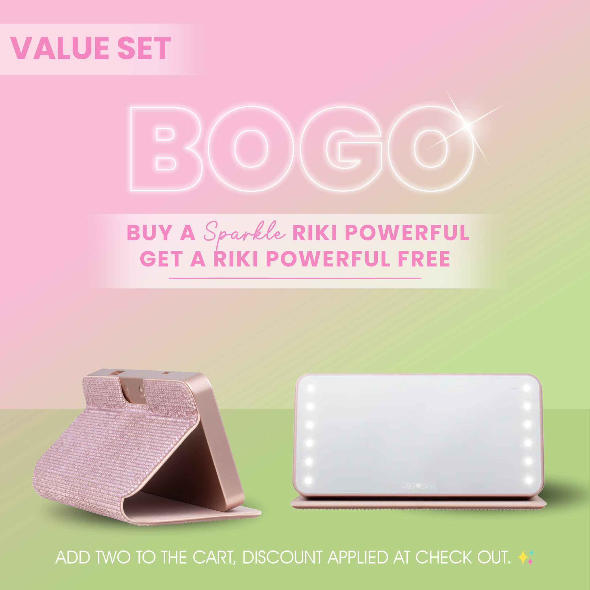 Sparkle RIKI POWERFUL Your On-the-Go LED Mirror & Power Bank Combo